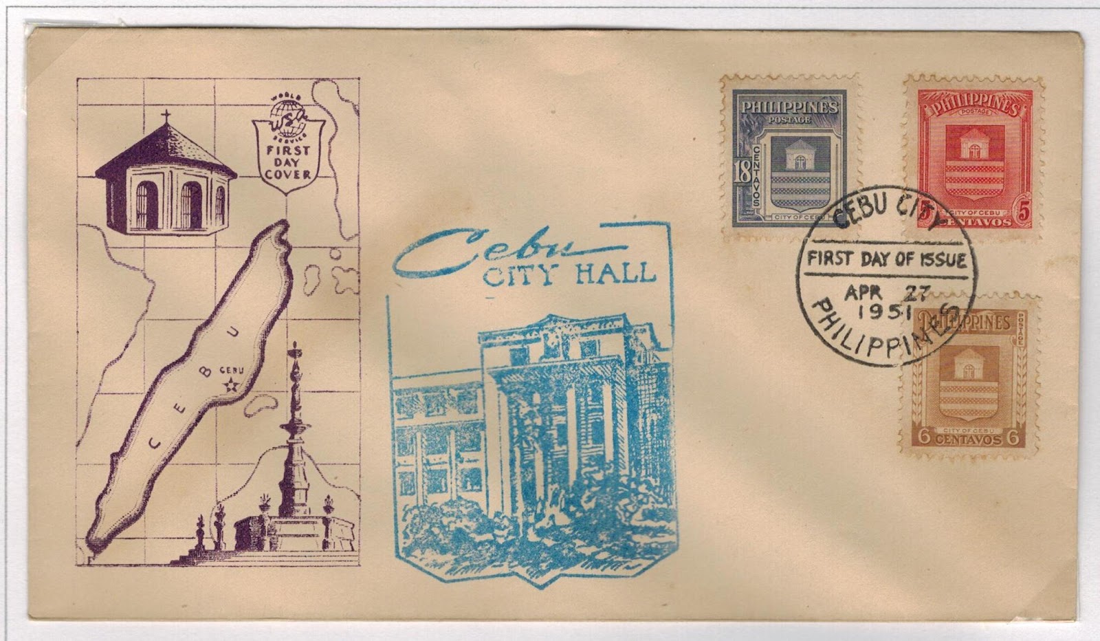 Philippine Republic Stamps : 1951 City of Cebu Coat of Arms