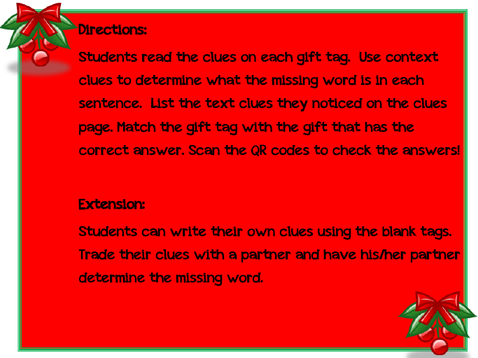 Jennifer's Teaching Tools: Holiday Context Clues!