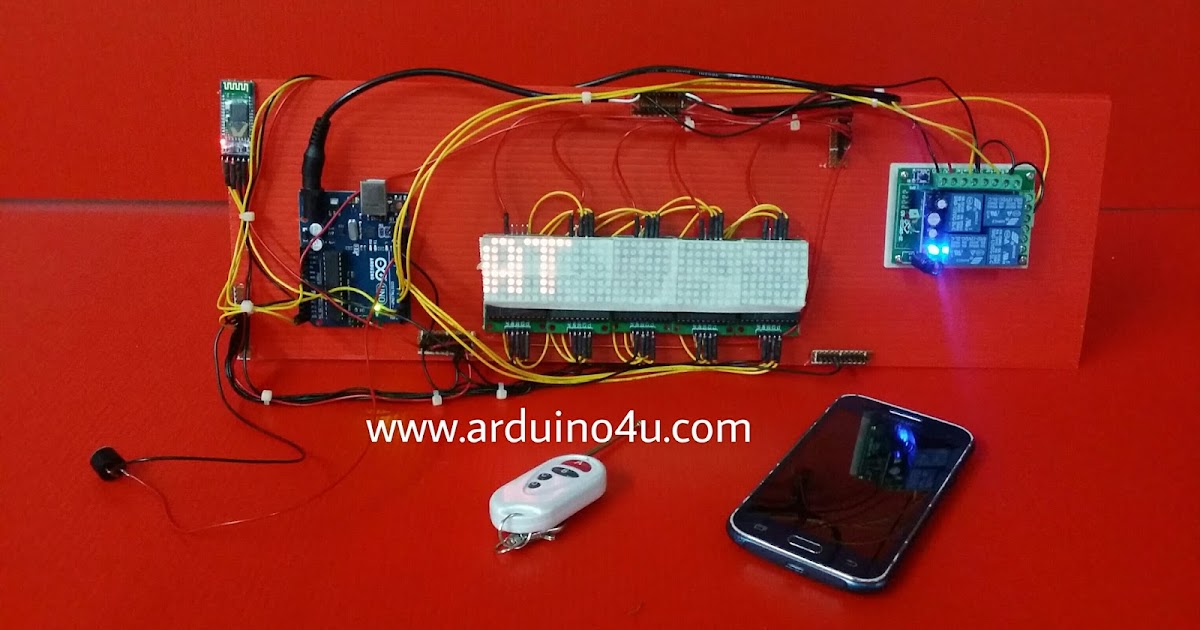 Projek Elektronik Arduino4u.com: 90.Dot Matrix notice board with remote