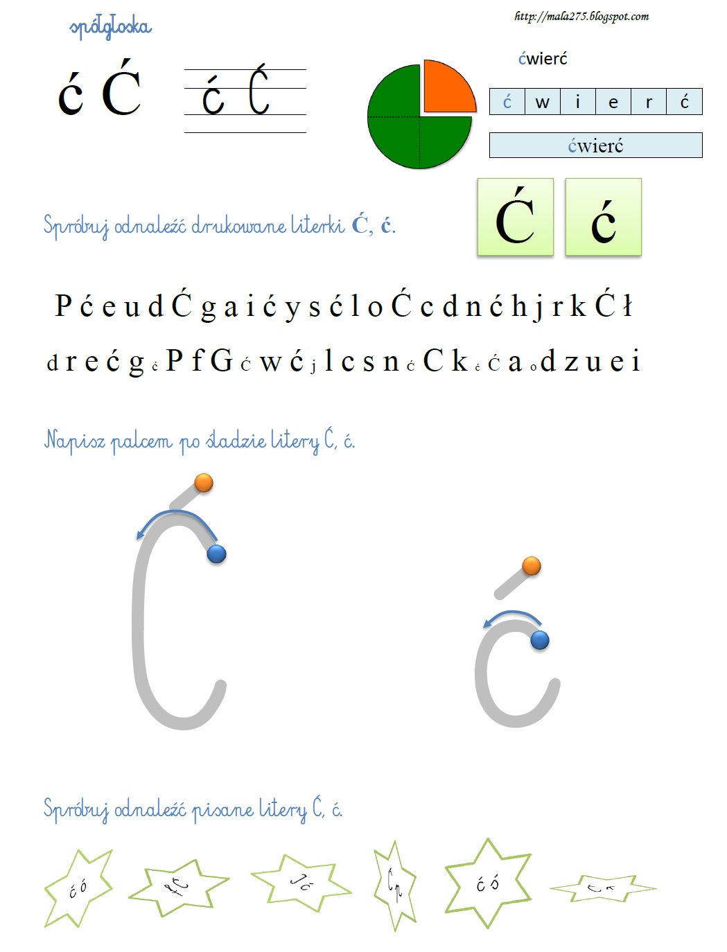 BLOG EDUKACYJNY DLA DZIECI: LITERKA Ć / ZMIĘKCZENIE CI - KARTA PRACA