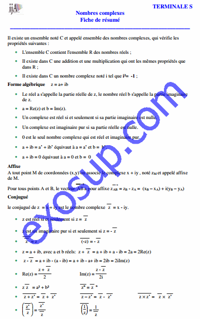 résumé sur les nombres complexes algèbre 1 - ExoSup