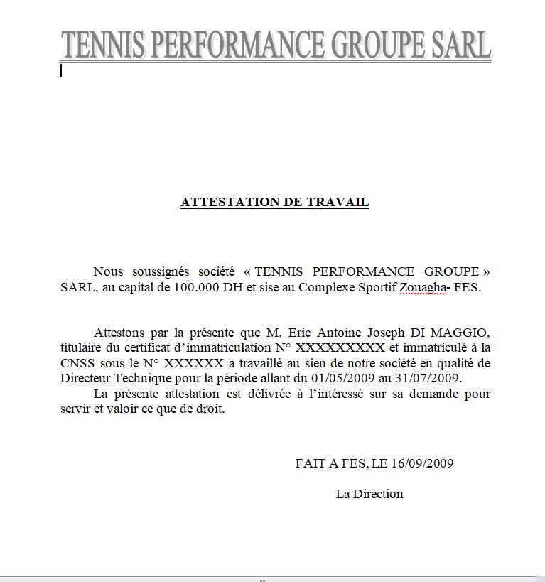 Exemples d'attestations de travail doc word | Cours génie civil ...