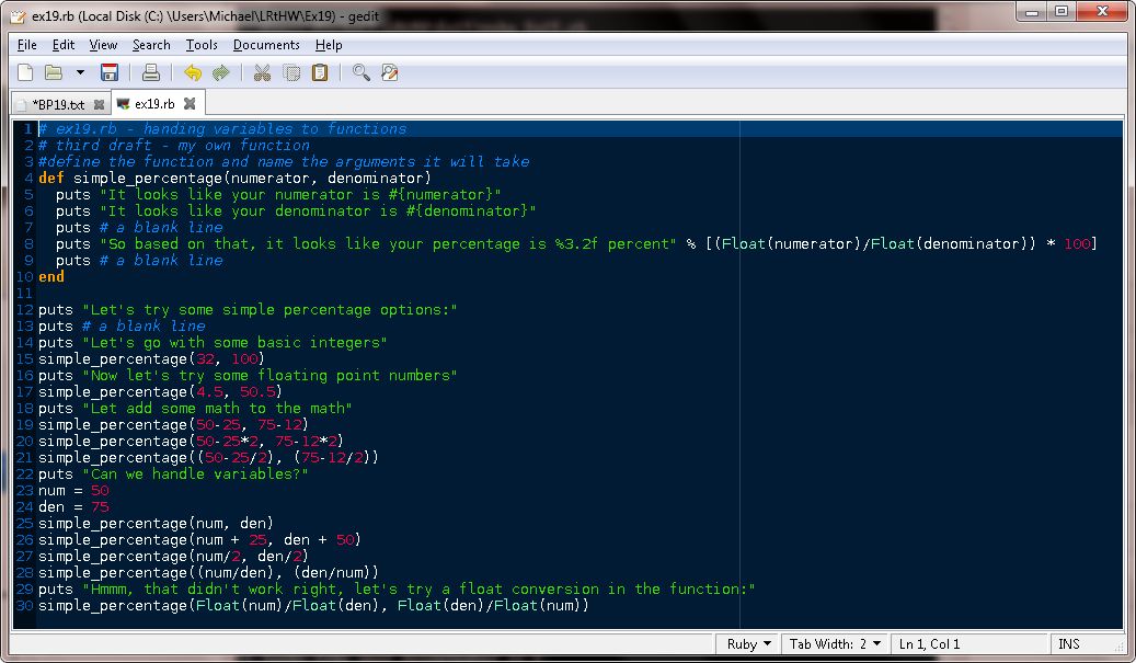 Testhead Exercise 19 Functions And Variables Learn Ruby The Hard Way Practicum