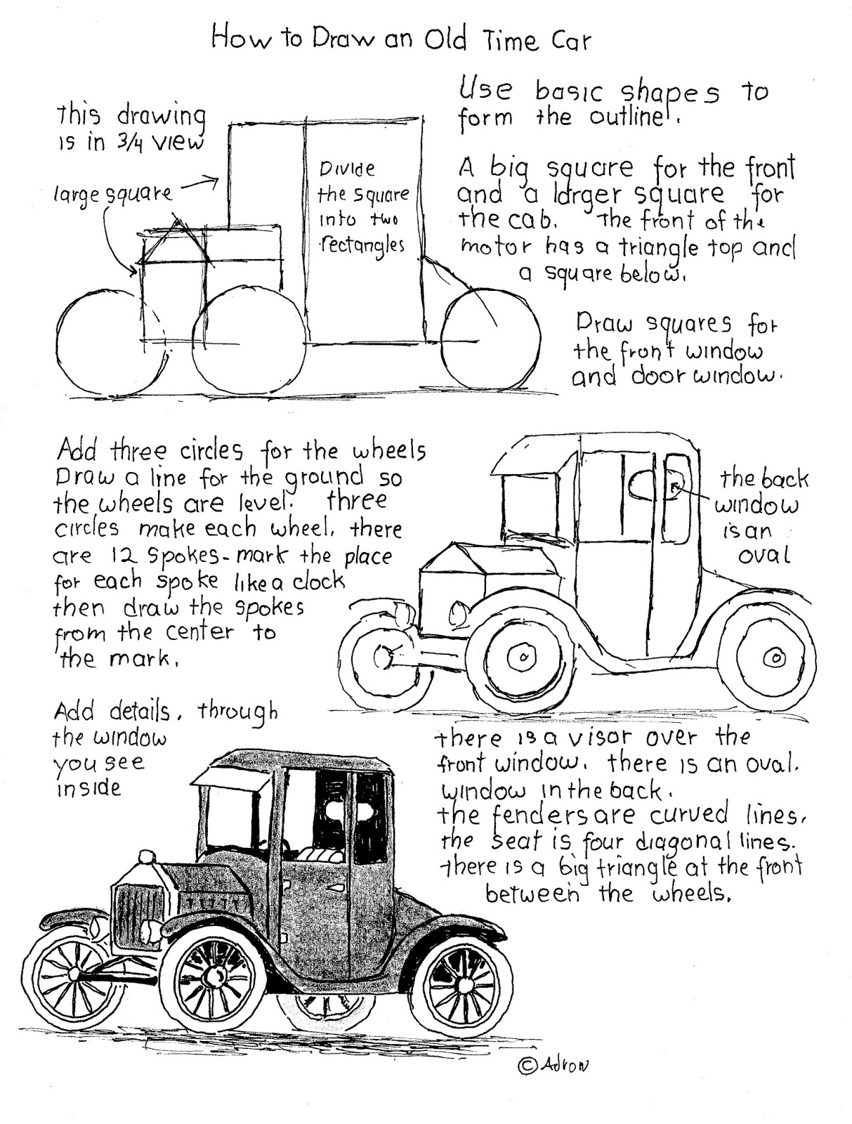 How to Draw Worksheets for The Young Artist: How To Draw An old Time ...