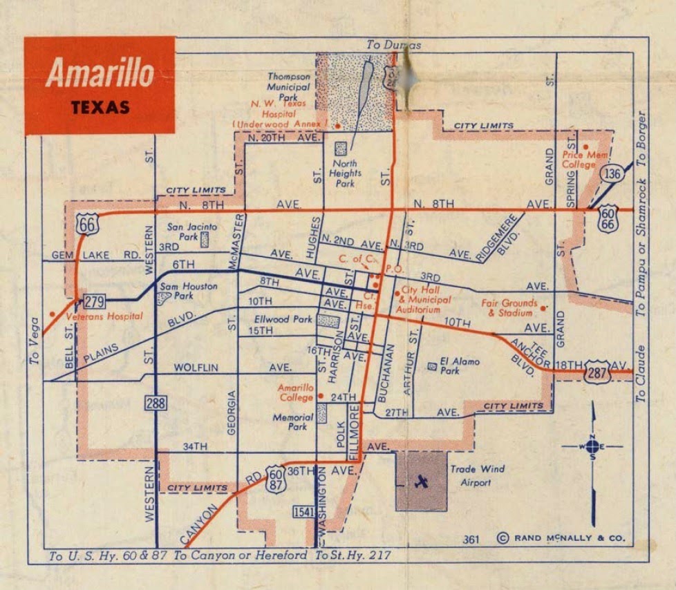 History of Amarillo, Texas: Map of Amarillo: c. 1956 - 1960