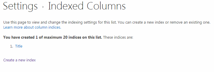 SharePoint Discover: Indexed column in SharePoint List