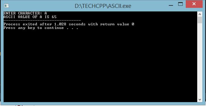 C Program To Display The Ascii Value Of Given Character Devcppgcc Techcpp