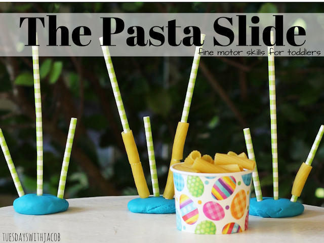 The Pasta Slide {fine motor skills} | Tuesdays with Jacob