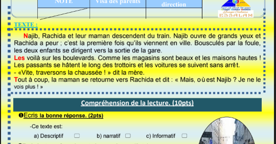 Les questions de la compréhension et lexique du première contrôle ...