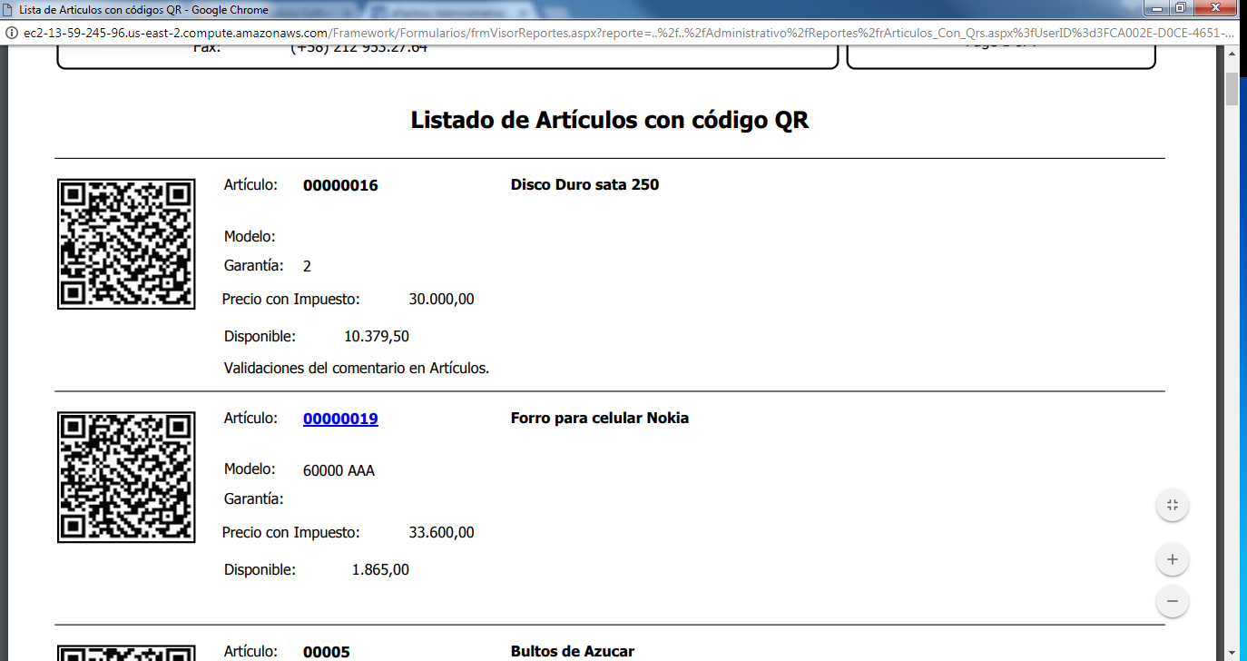 Como Generar Códigos QRs de Artículos con eFactory Software ERP en la nube