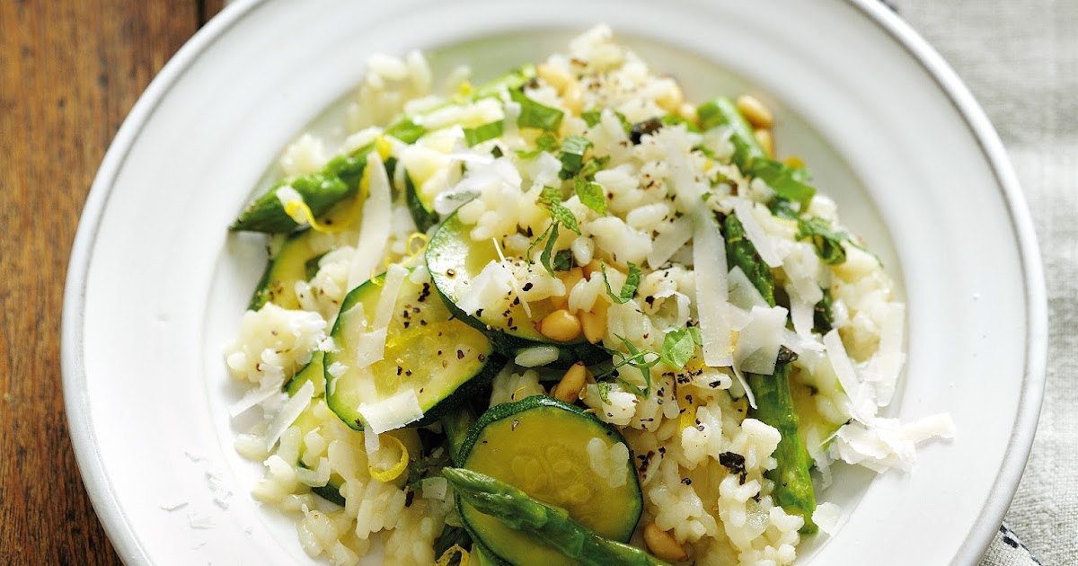 Courgette and Asparagus Risotto Recipe with Pine Nuts, Basil, Mint & Lemon
