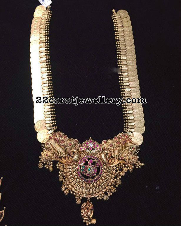 Traditional Kasu Mala with Peacock Pendant - Jewellery Designs