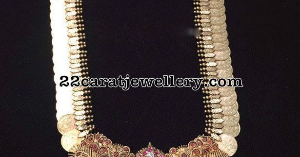 Traditional Kasu Mala with Peacock Pendant - Jewellery Designs