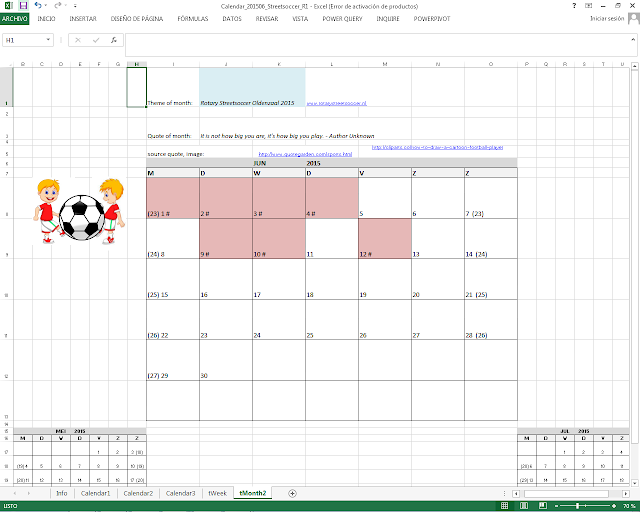Excel examples for your work, sports and more.: Month-calendar for June ...