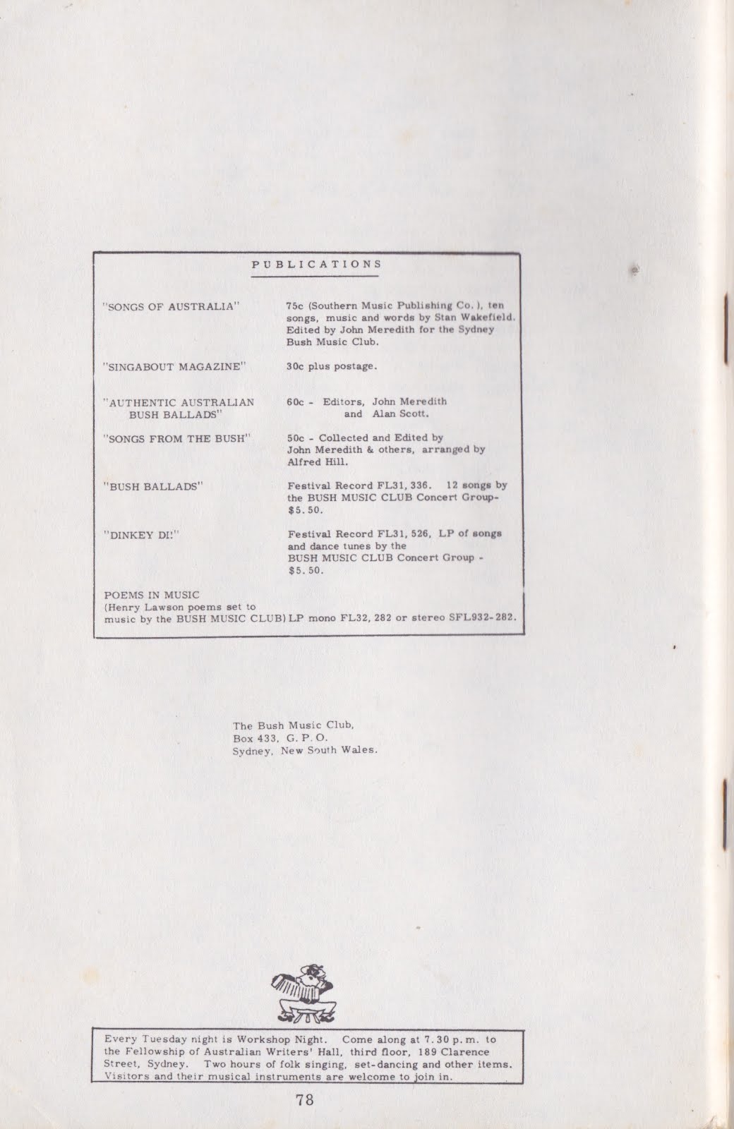 The Bush Music Club: Publications of the Bush Music Club, 1950s to date