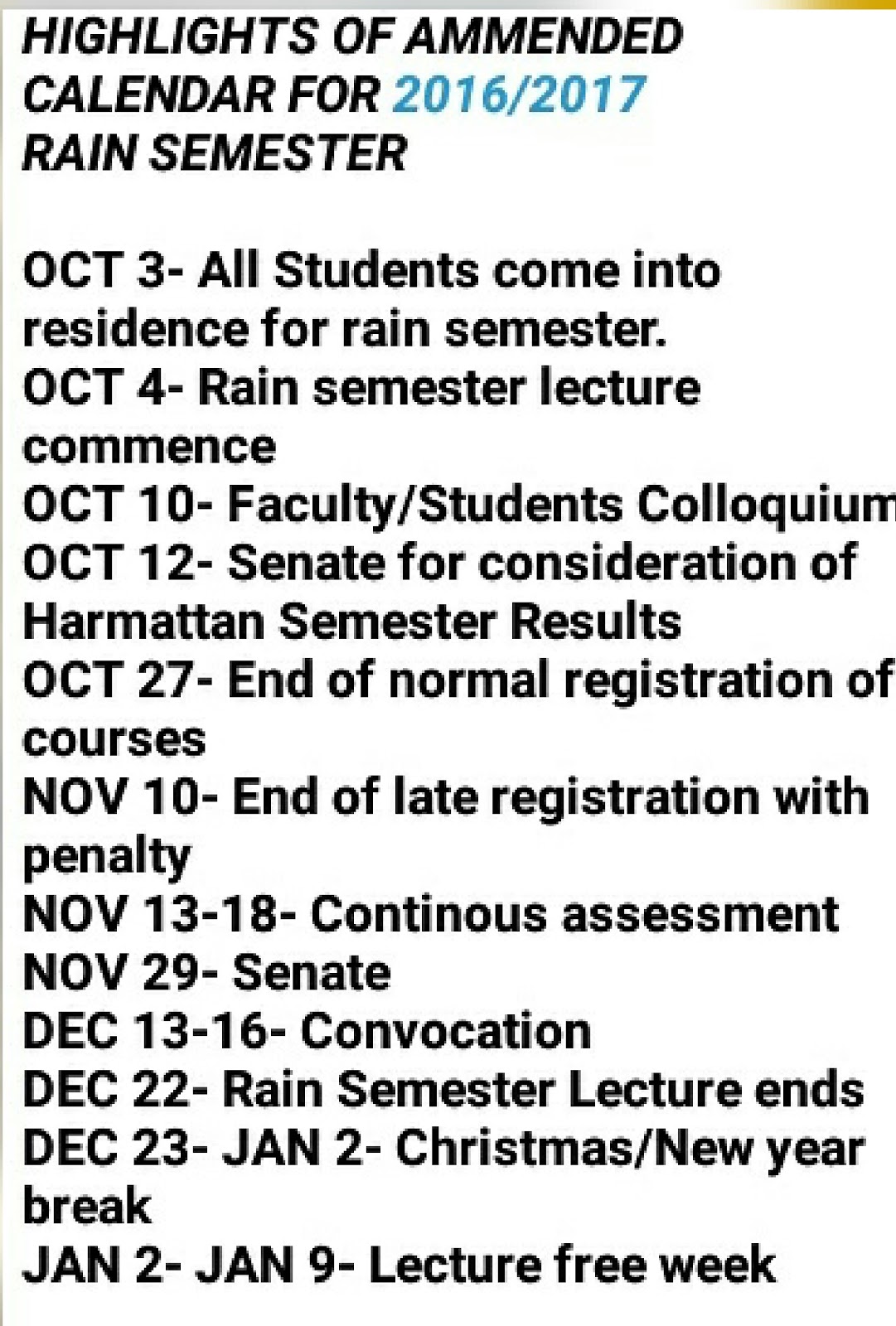 REGISTRAR PRO CONFIRM THE VALIDITY OF THE EARLIER RELEASED OAU CALENDAR registrar-pro-confirm-the-validity-of-the-earlier-released-oau-calendar