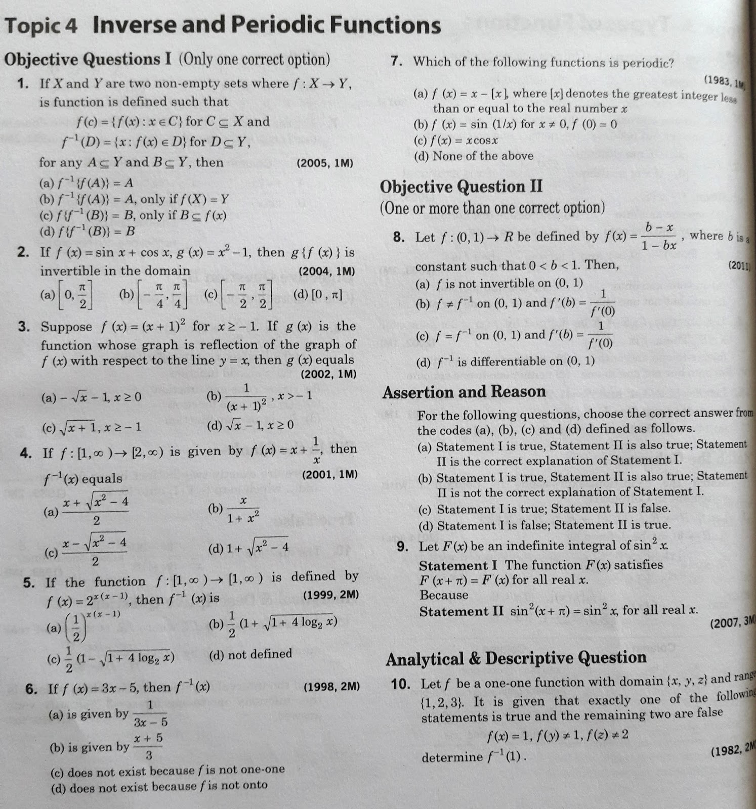 Functions JEE Advanced 38 Year Previous Year Questions Free PDF ...