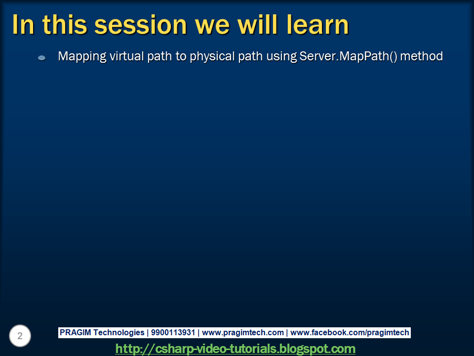 Sql server, .net and c# video tutorial: Part 19 – Server.MapPath Sql server, .net and c# video tutorial: Part 19 – Server.MapPath