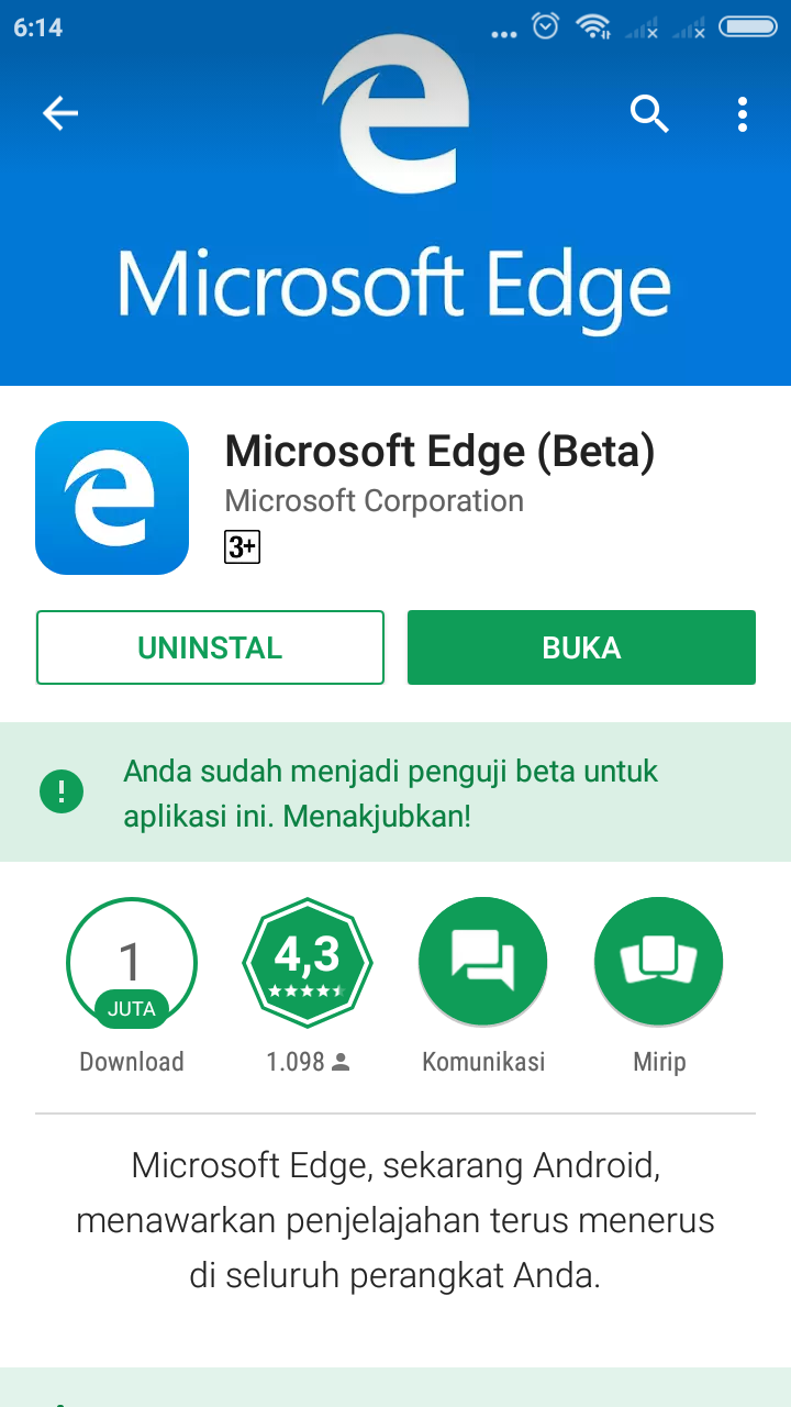 Microsoft Edge Untuk Android Menembus 1 Juta Unduhan - Sekedartrick
