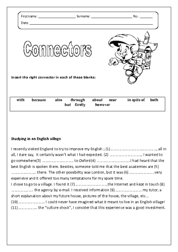 Connectors Worksheet | My English Printable Worksheets