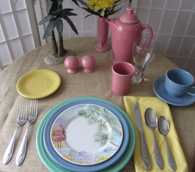 Table for One: Fiestaware and Flamingo Breakfast Table