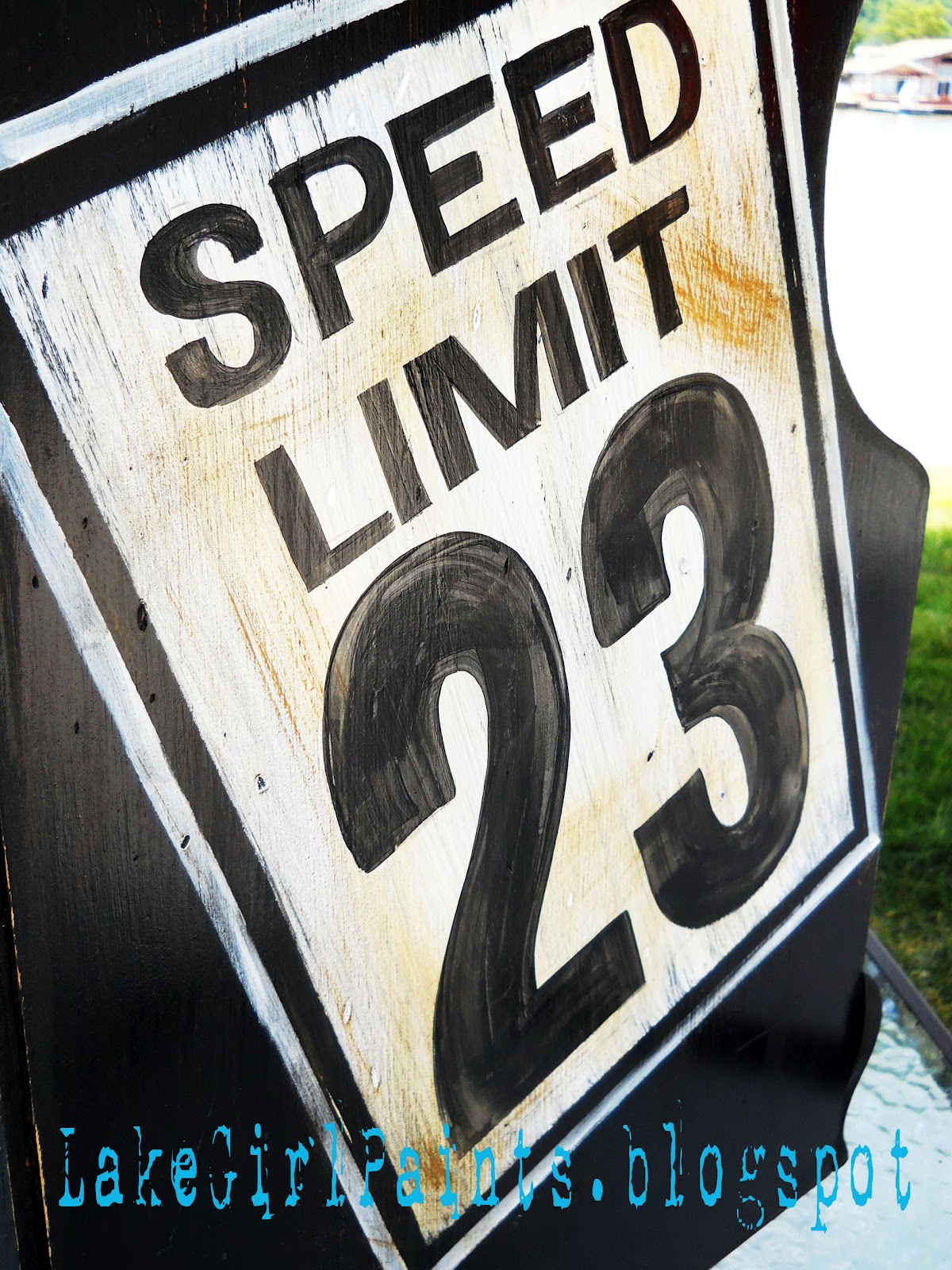 Lake Girl Paints: Poster Text and Grunge Paint on End Table