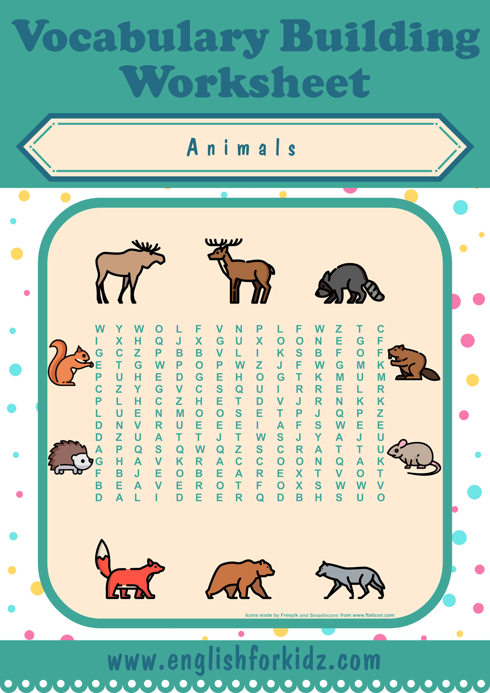 Animals Word Search Worksheets
