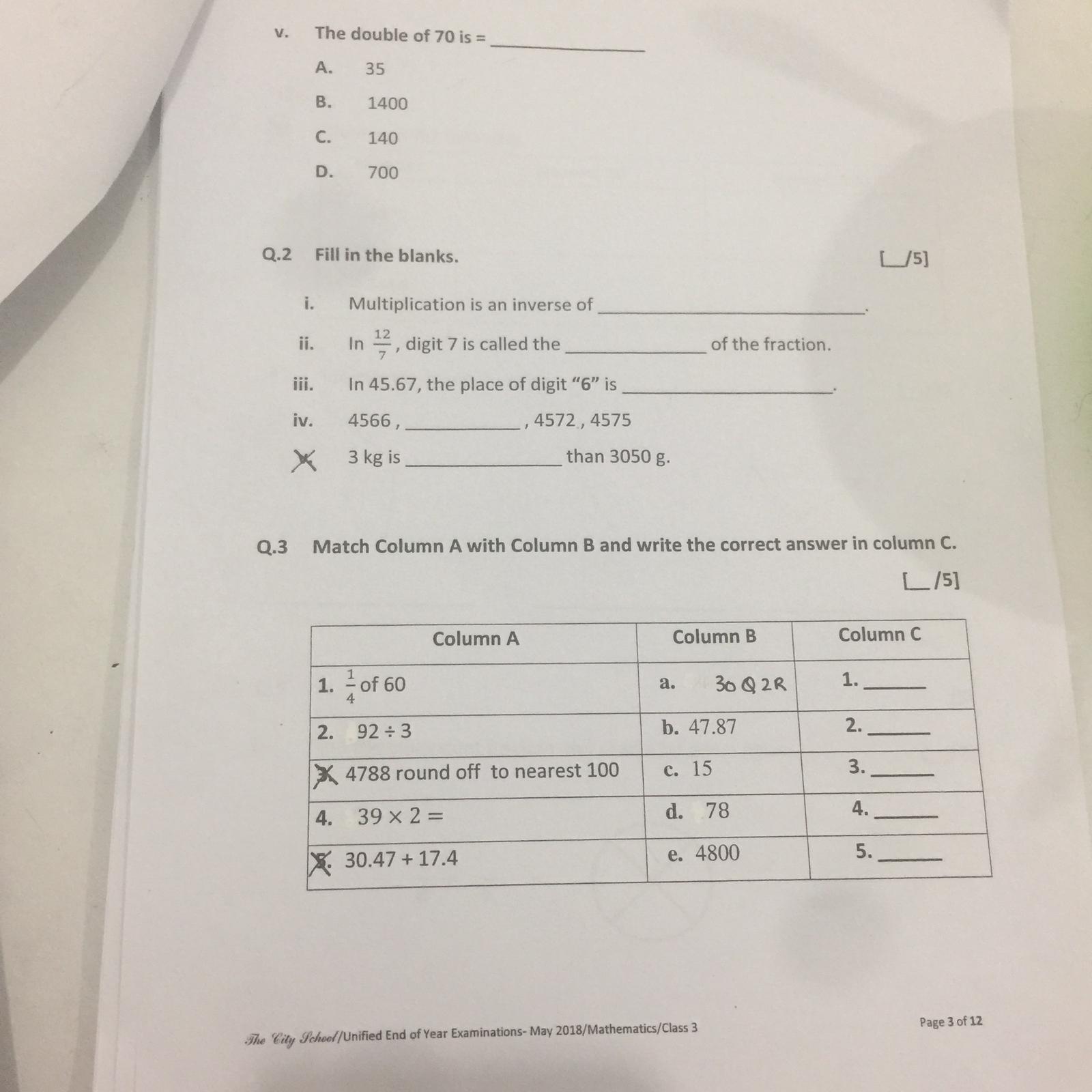 MATH REVISION WORKSHEET # 2