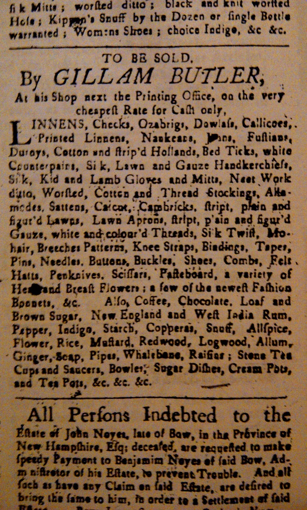 SilkDamask : "Chints, Plain Ginghams, Lawn..": 1770s Textile Advertisements