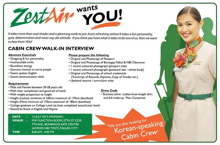 Be a member of the cabin crew of Zest Air