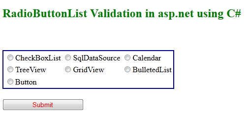 Asp.net RequiredFieldValidator validate to RadioButtonList