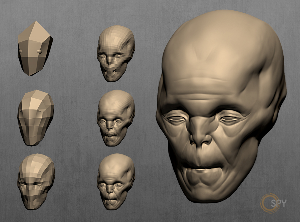 Portfolio of S.P.Y.: Warmup Mud head (45min) and Zbrush head(1 hr)