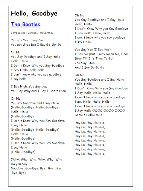 Atividades de Inglês: Hello Hello - The Beatles