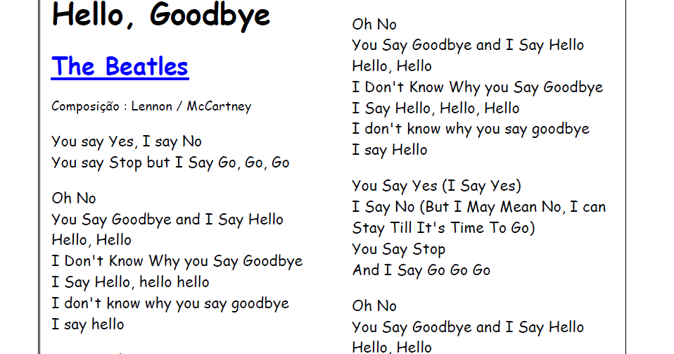 Atividades de Inglês: Hello Hello - The Beatles