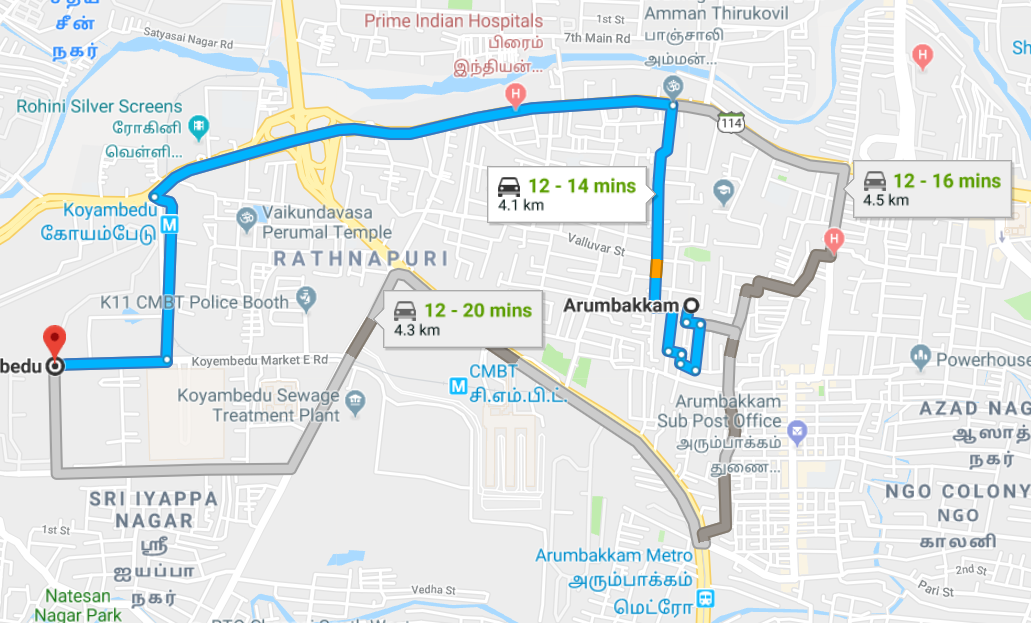 Arumbakkam to Koyambedu - Share Auto Routes - Chennai - Share Auto