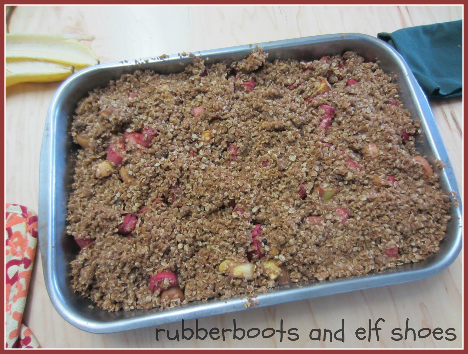 how to make Gruffalo crumble - rubber boots and elf shoes