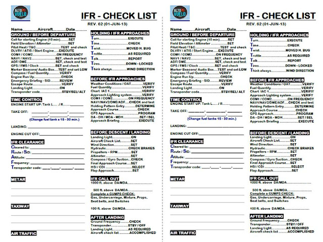 Bitacora de un piloto: Check List IFR