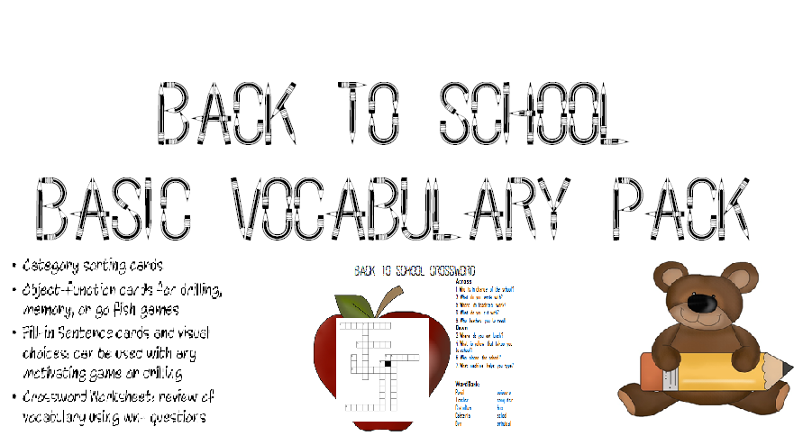 Back to School Basic Vocabulary Pack - Speech Time Fun: Speech and ...