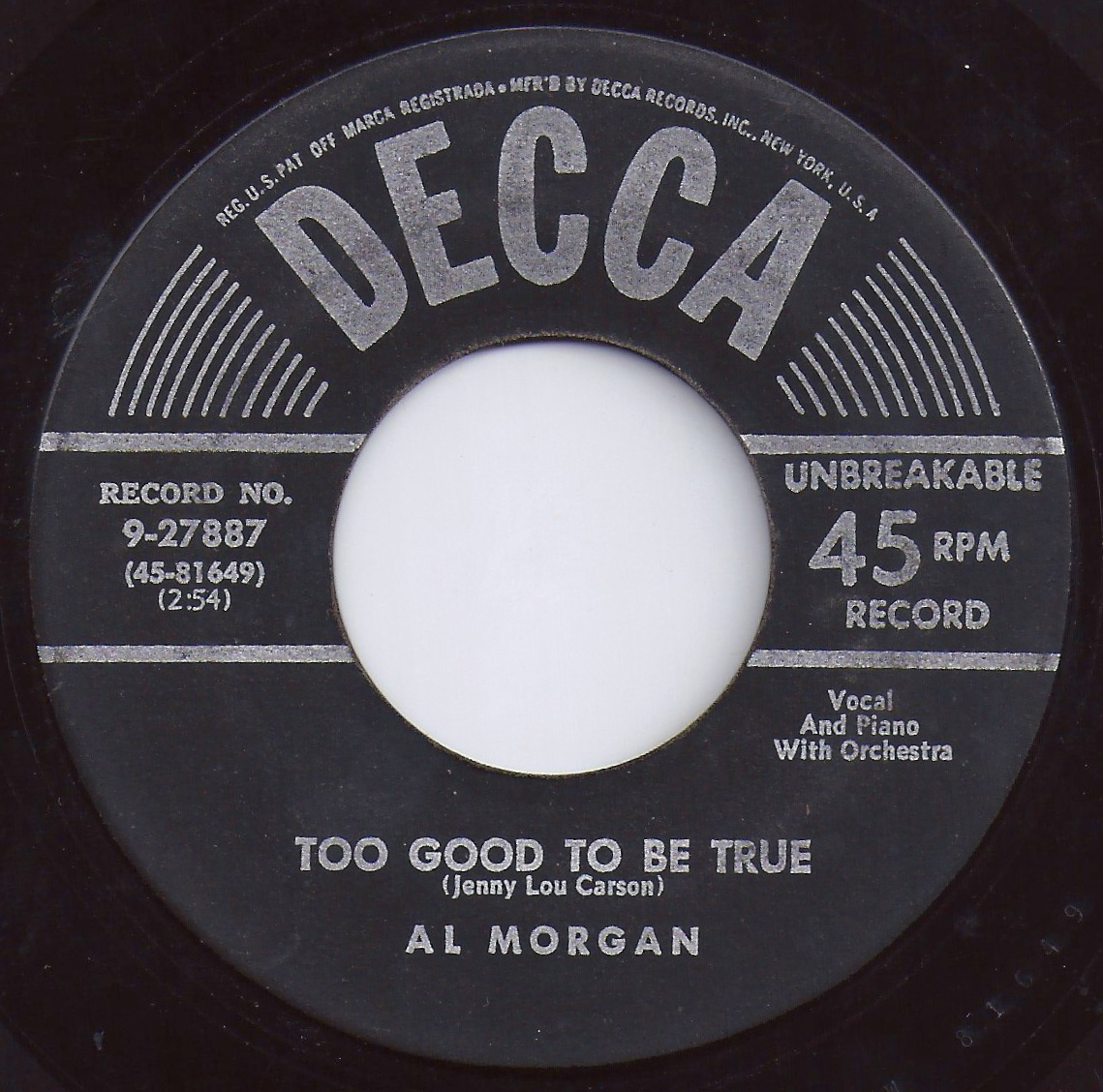Dumpster Dive 45's: Al Morgan - Too Good To Be True