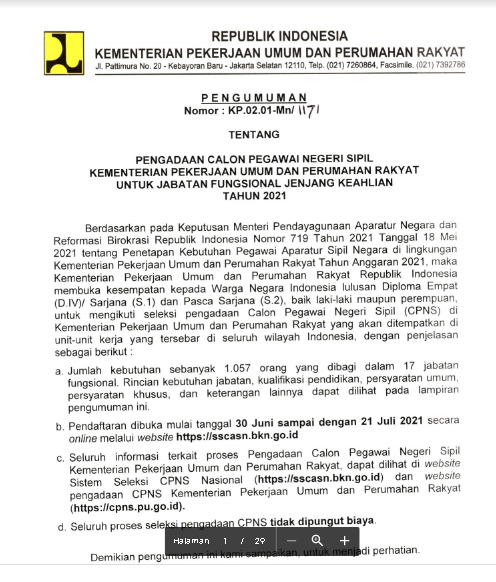 Pendaftaran CPNS Kementerian Pekerjaan Umum dan Perumahan Rakyat Tahun Anggaran 2021 - Rekrutmen ...