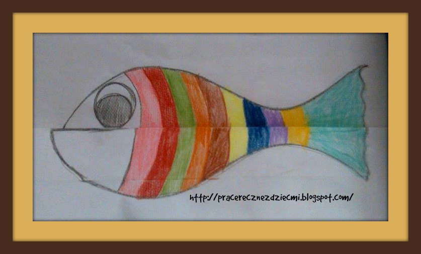 Ryba, rysunek na składanej kartce | Prace ręczne dla dzieci i dorosłych