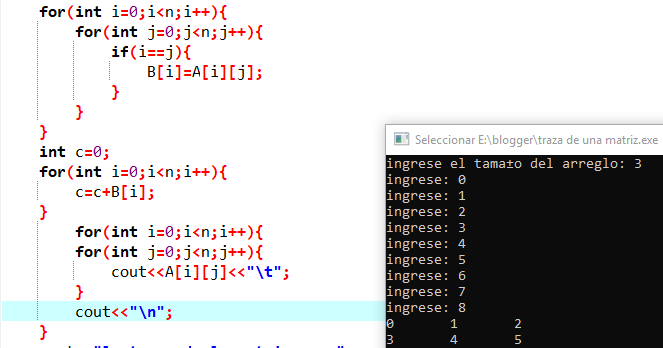 traza de una matriz en c++