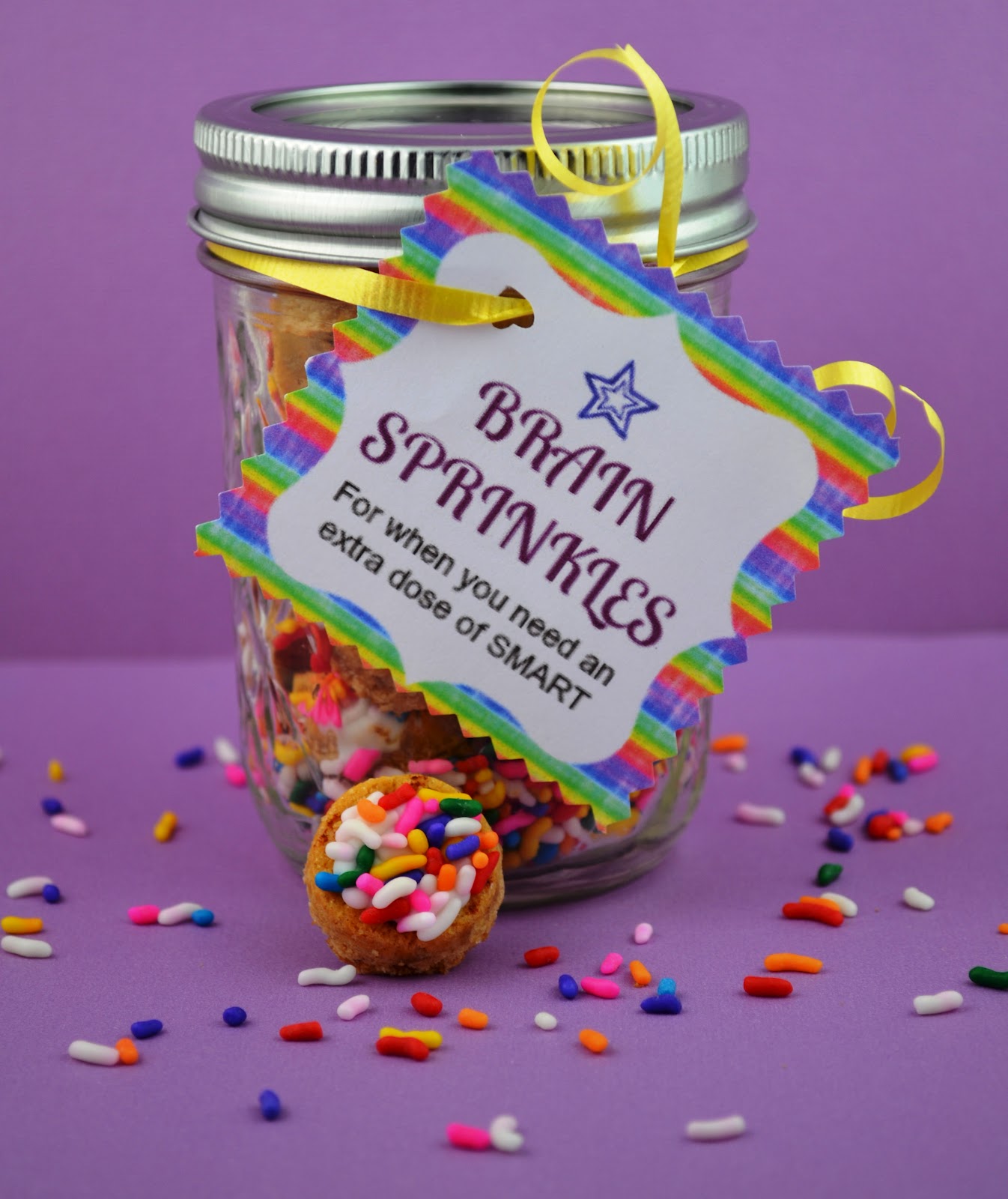 Sweetology: Brain Sprinkles ~ Cookies in a Jar + Printable Tag
