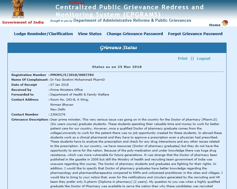 Centralized Public Grievance Redress and Monitoring System (CPGRAMS ...