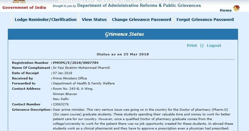 Centralized Public Grievance Redress and Monitoring System (CPGRAMS ...