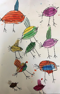 Art Room Blog: 1st Grade Abstract Line Birds--Part of our STEAM Project...