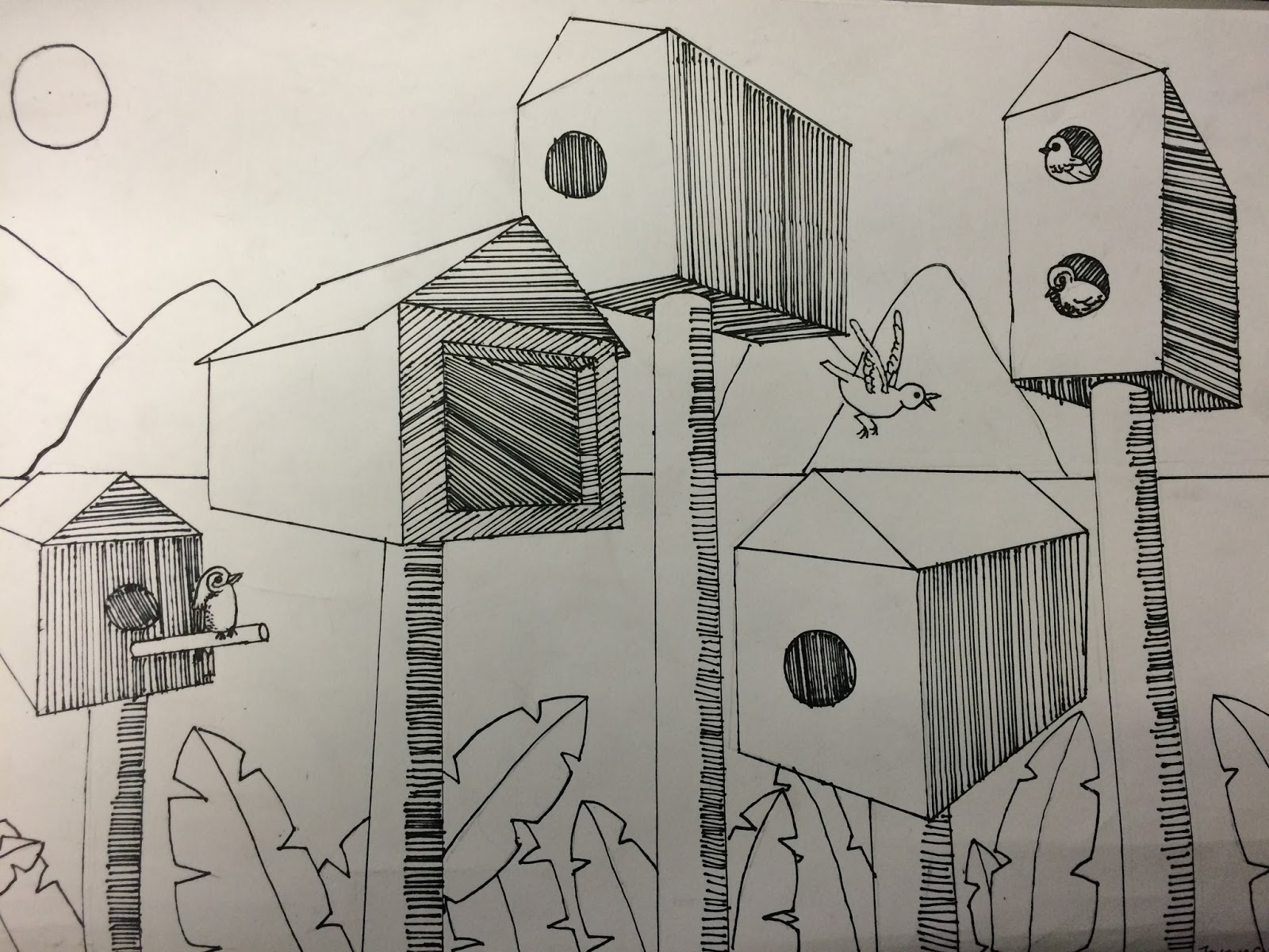Mrs. Wille's Art Room: Bird houses in 2 point perspective