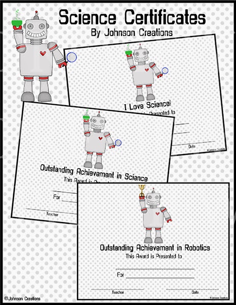 Johnson Creations: Cute Robot Science Certificates!