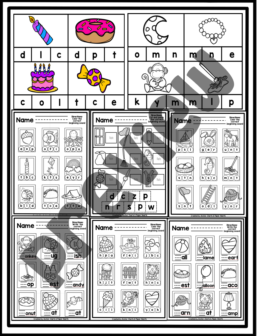 Beginning Letter Sounds | Anchor Charts & Paper Hearts