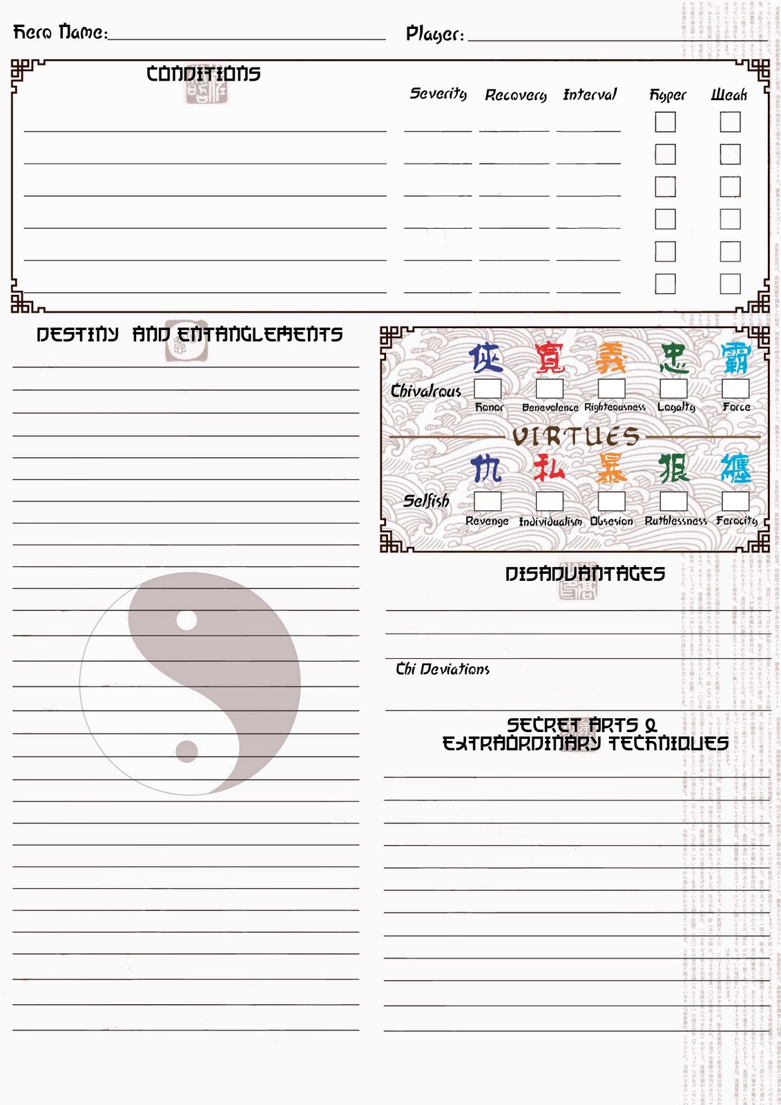 Adventure! Action! Amusement!: Legends of the Wulin Character Sheet ...